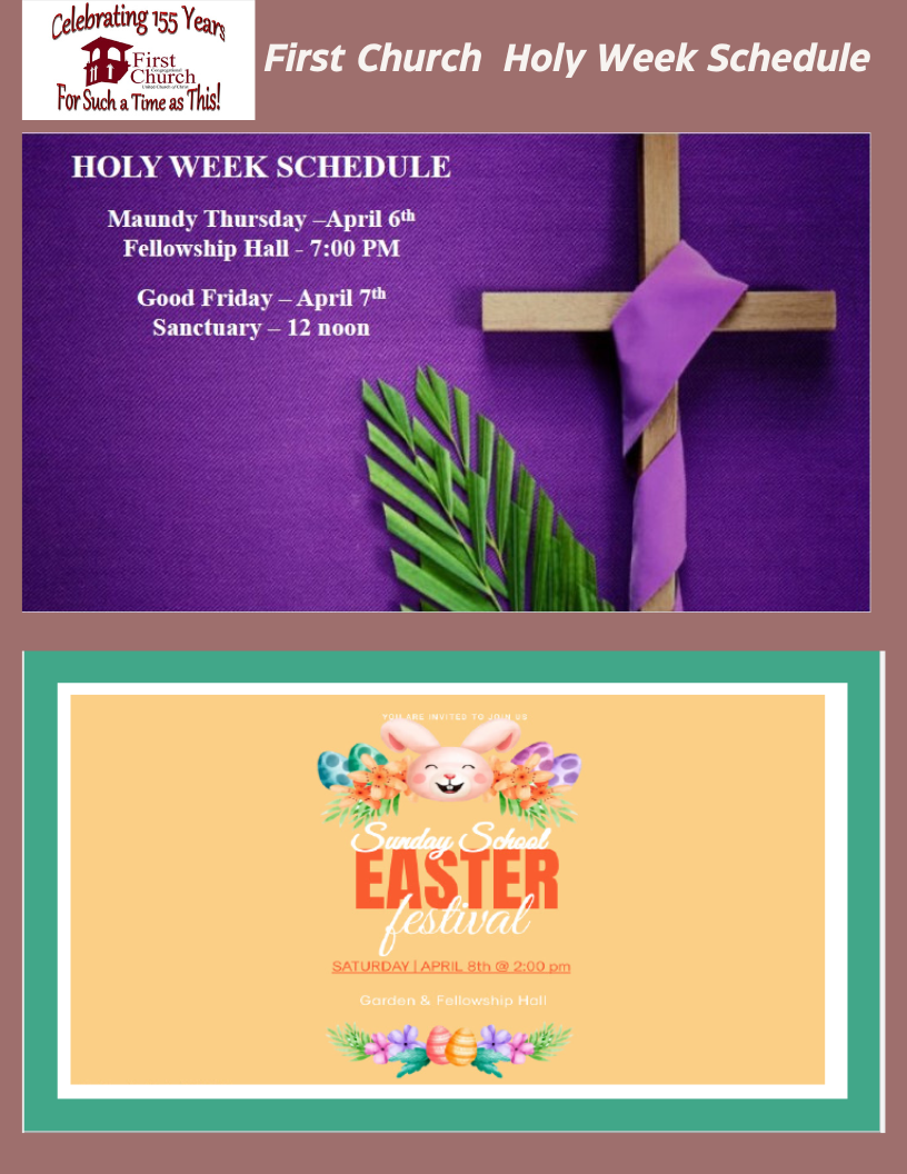 First Church Holy Week Schedule First Church Holy Week Schedule